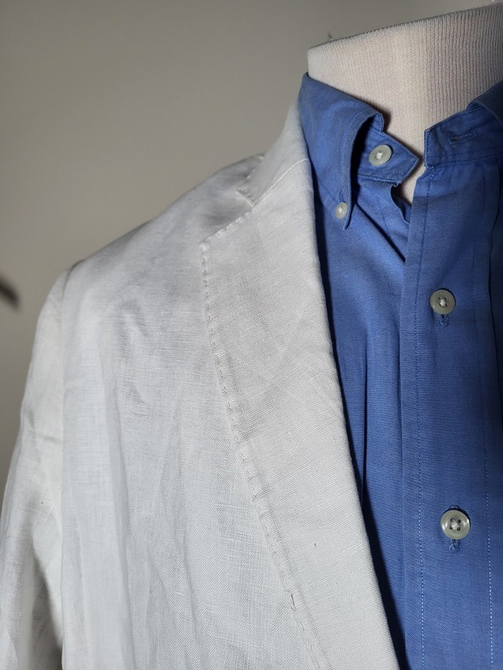 NEW Tasso Elba XL 46 48 Pure White Slub LINEN Blazer Coat Sport Jacket | eBay