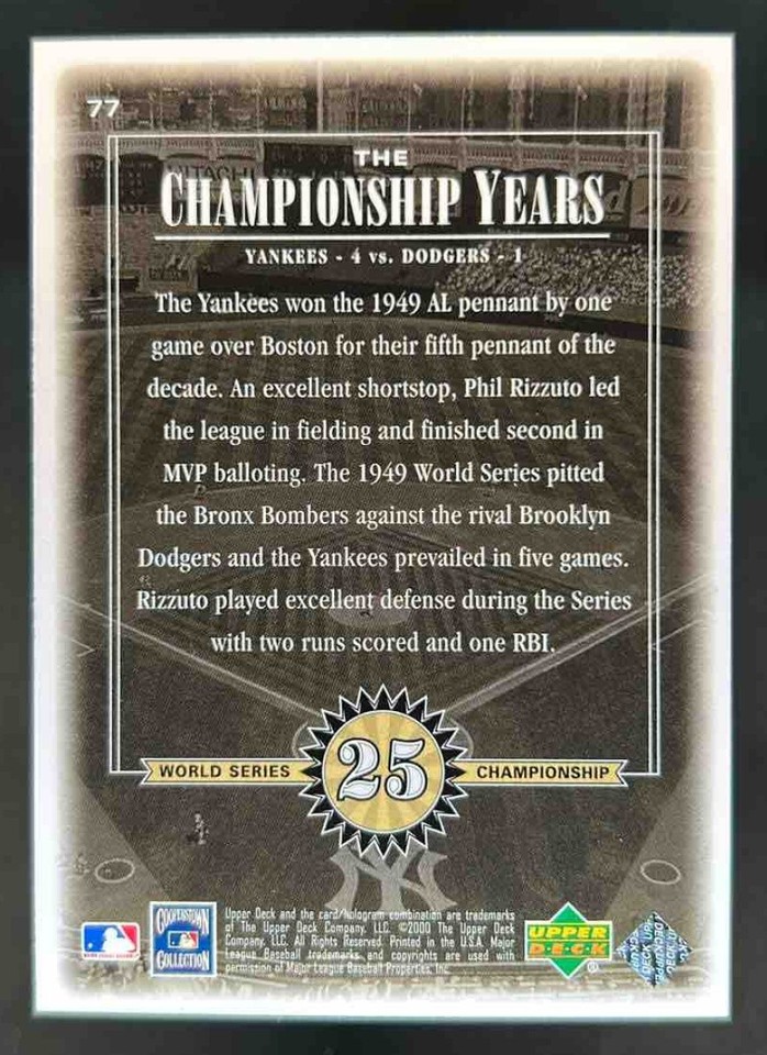 2000 Upper Deck Yankees Legends Phil Rizzuto Auto #77 | eBay