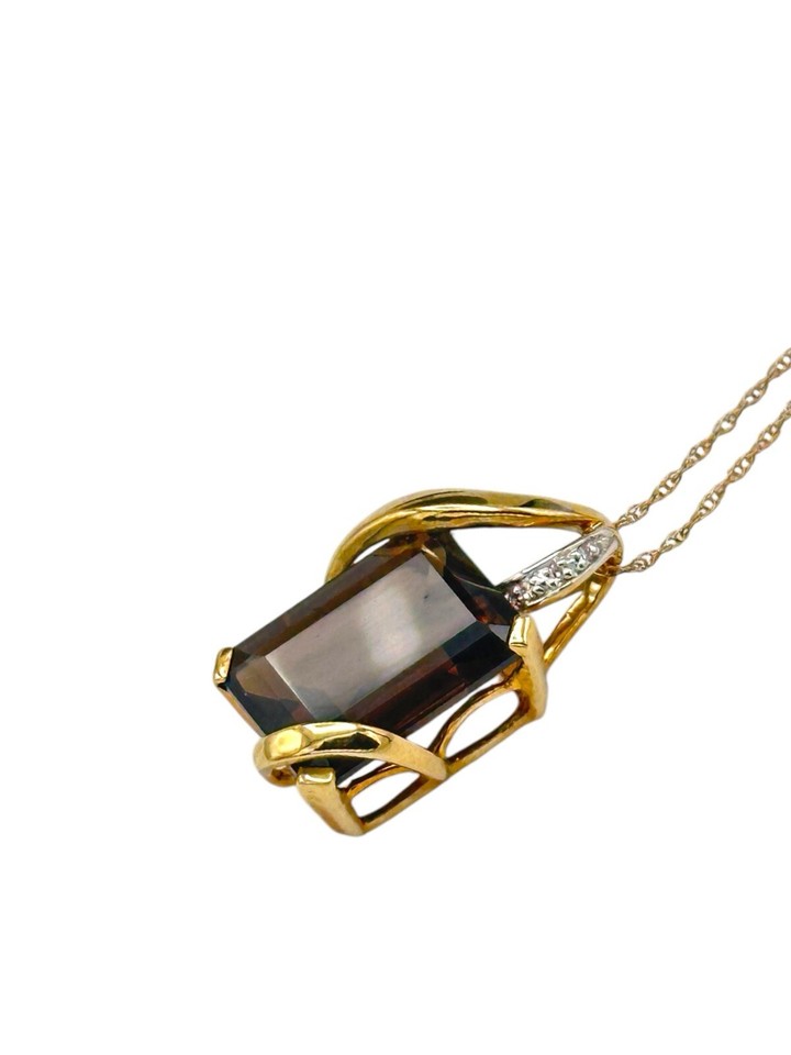 10K Gold Pendant Necklace Samuel Aaron 10K Gold Smoky Quartz Pendant ...