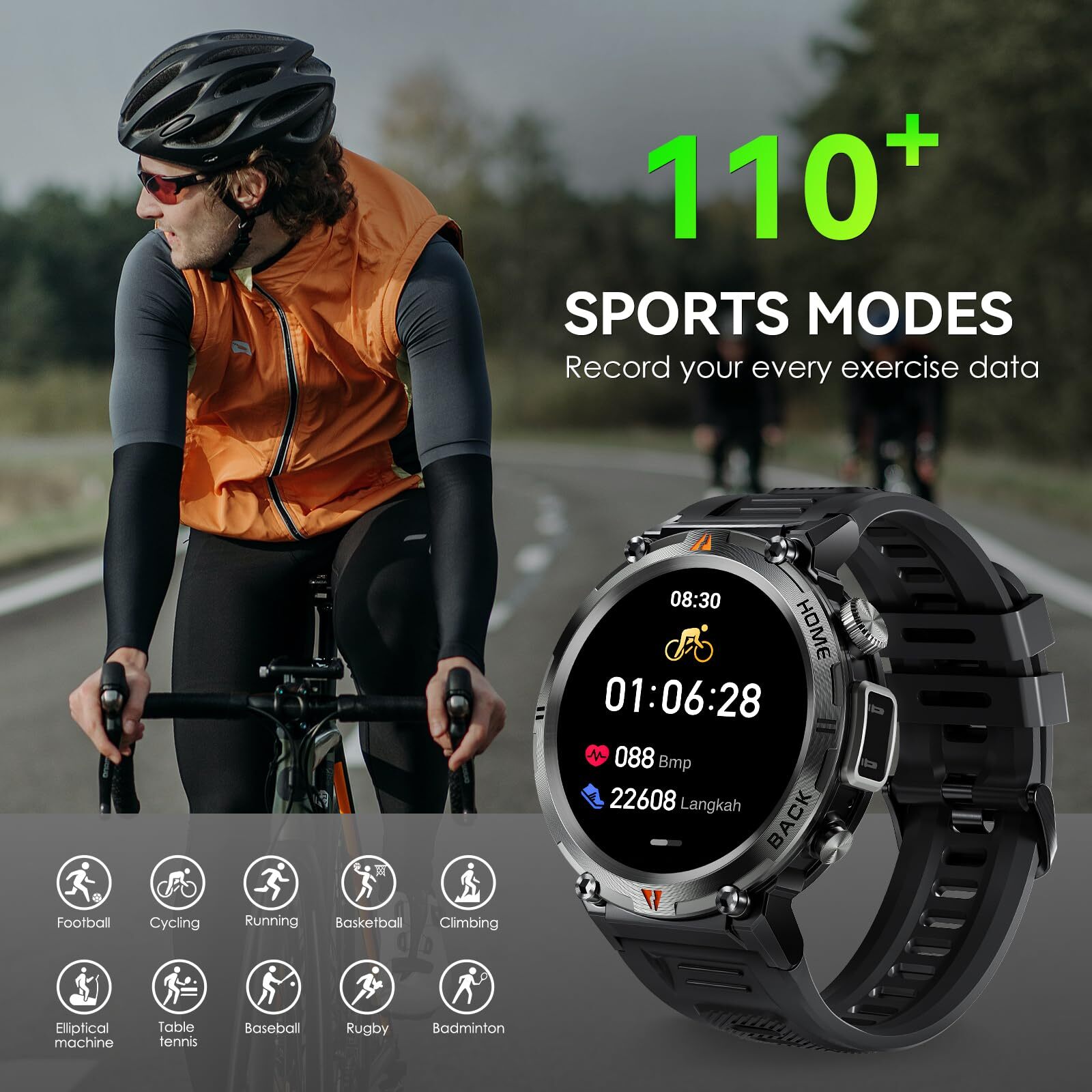 Sports Smart Watch for Men with LED Flashlight jello EEIGIIS KE3 for ...