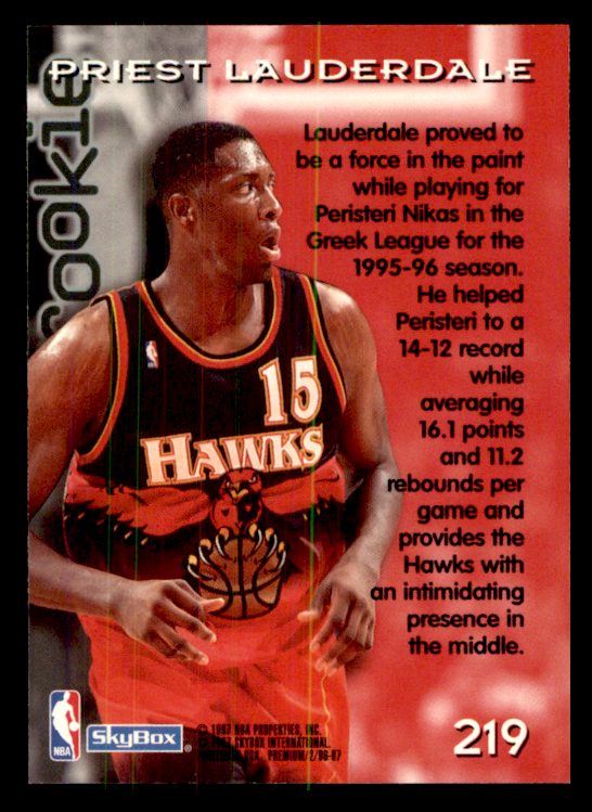 1996 SkyBox Premium Priest Lauderdale ROO, RC #219 Atlanta Hawks | eBay