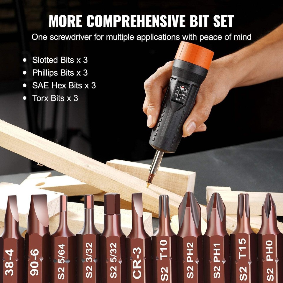 VEVOR Precision Torque Screwdriver Set 10-70 In-lb Adjustable Bit Kit ...