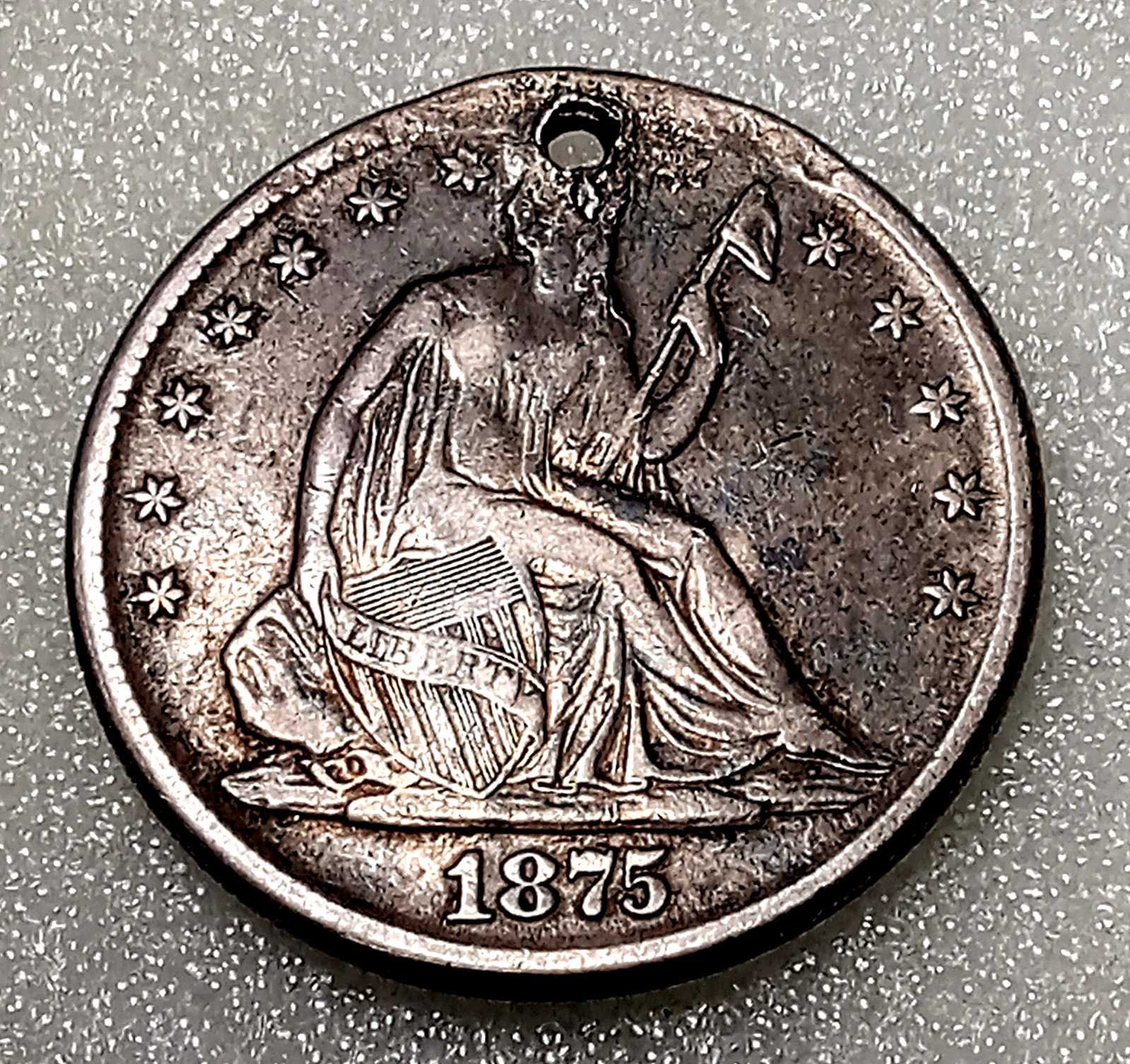 🐒 1875 Seated Liberty Half Dollar Holed Beautiful Detail $.99 Shipping ...