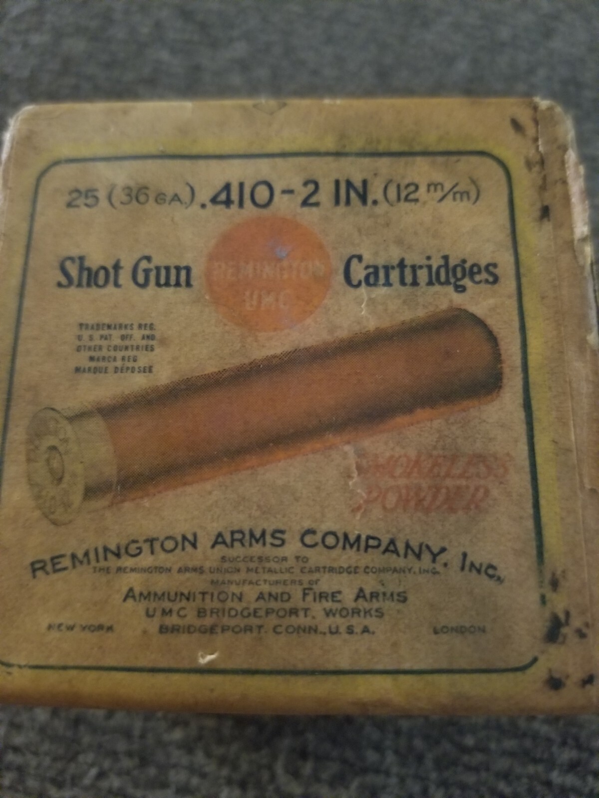 Remington 410 shotgun slug Empty box. 2 Piece. 36 Gauge. 2" Shotgun ...