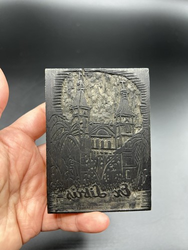 Vintage Art Printing Block carving on wood printmaking Castle 3.5”x2.5 ...