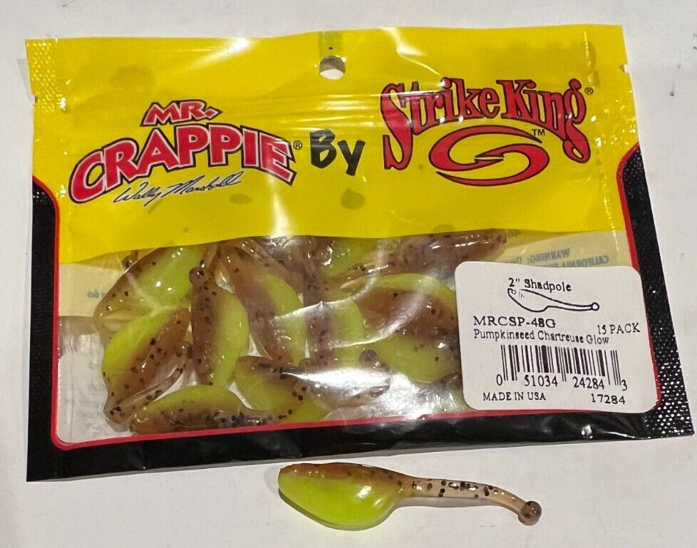 15 STRIKE KING 2" SHADPOLE * "PUMPKINSEED CHARTREUSE" SOFT PLASTIC ...