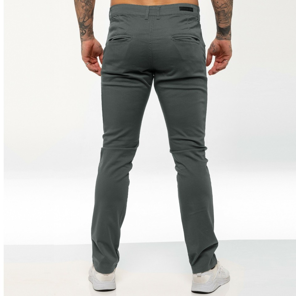 Enzo Mens Chino Trousers Slim Fit Stretch Cotton Jeans Pants All Waist ...