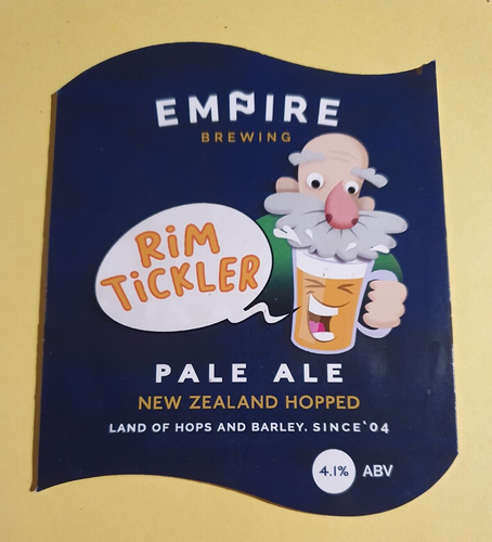 Beer pump clip badge front EMPIRE brewery RIM TICKLER real ale ...