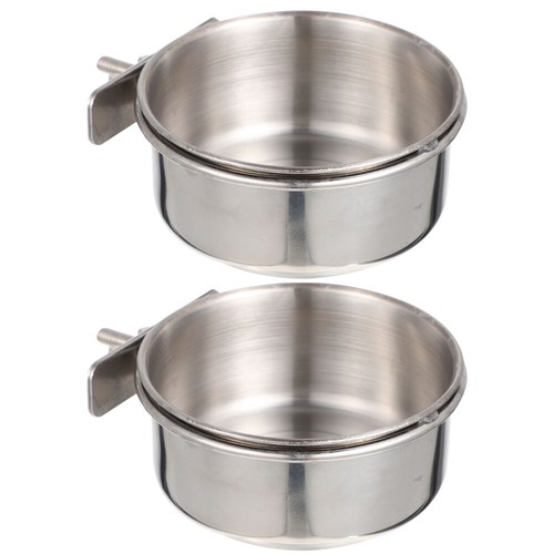 2 Sets Parrot Feed Cup Stainless Bird Feeder Bird Food Bowl Cage Parrot ...