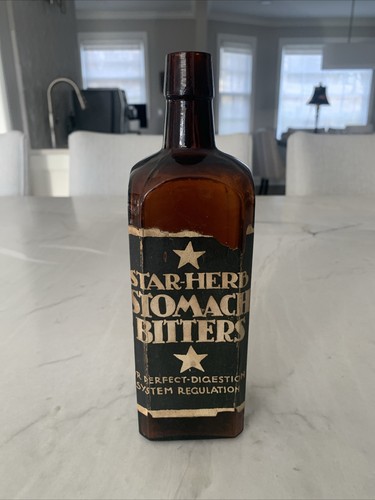 Star Herbs Stomach Bitters Antique Bottle Amber Brown With Mostly ...