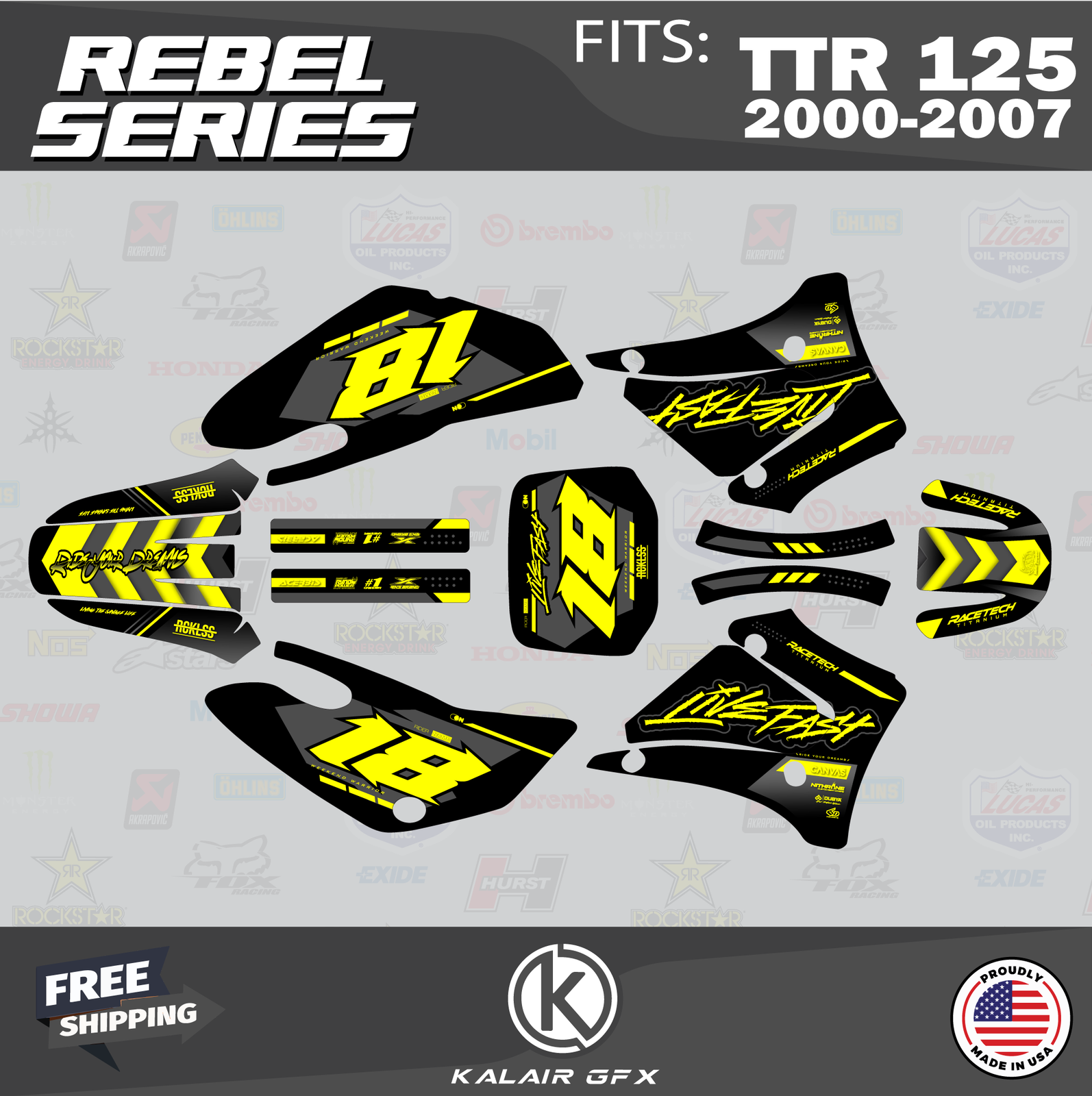 Graphics Kit for Yamaha TTR 125 (2000-2007) TTR125 Rebel - YELLOW | eBay