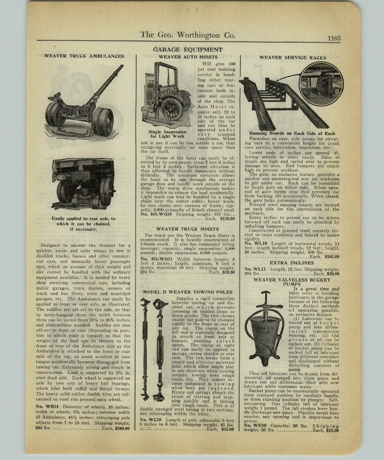 1927 PAPER AD Weaver Service Garage Truck Lift Jack Ambulance Engine ...