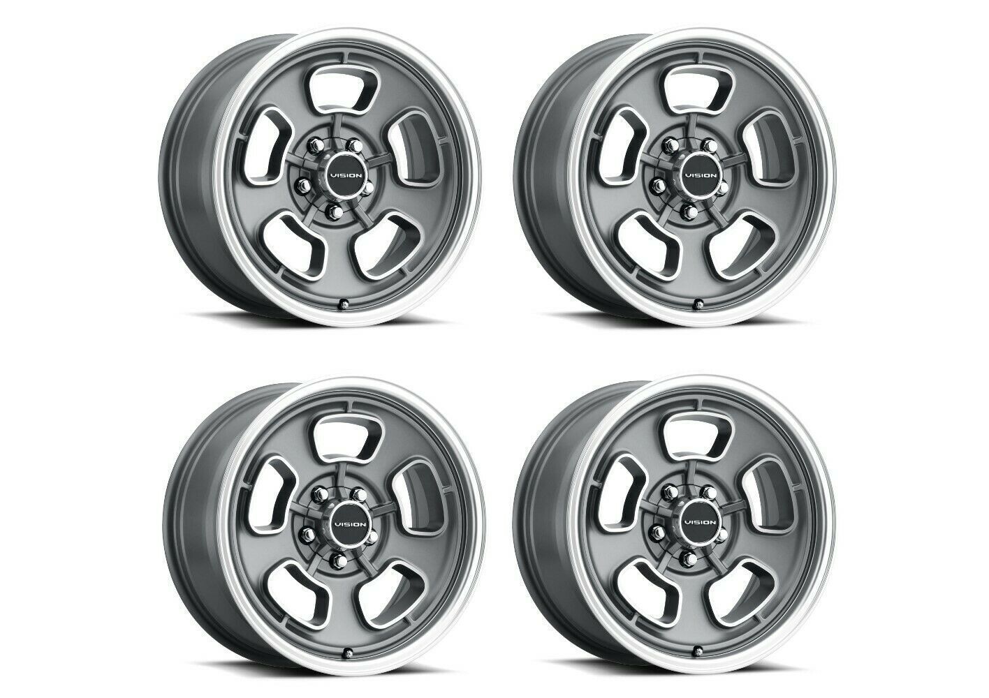 Set 4 15" Vision Muscle 148 Shift Grey Machined Face/Lip Wheels 15x7 ...