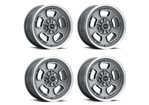 Set 4 15" Vision Muscle 148 Shift Grey Machined Face/Lip Wheels 15x7 ...