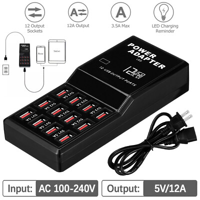 Multi 12 Port USB Charging Station Hub Desktop Wall Cell Phone Charger ...