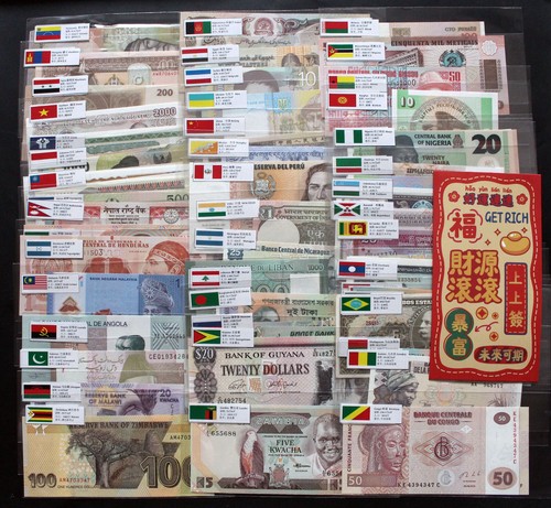 100 Foreign Paper Money 50 Countries World Banknotes Chinese English ...