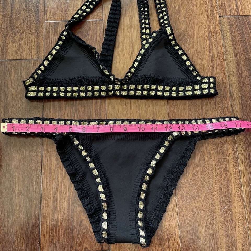 KIINI CHACHA Bikini Set Black Gold Metallic Swimwear Set Triangle Top Size M L | eBay