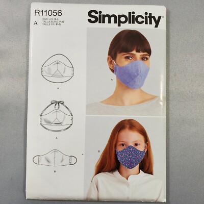 Simplicity Pattern R11056 Child Adult Face Coverings Masks S M L UNCUT ...
