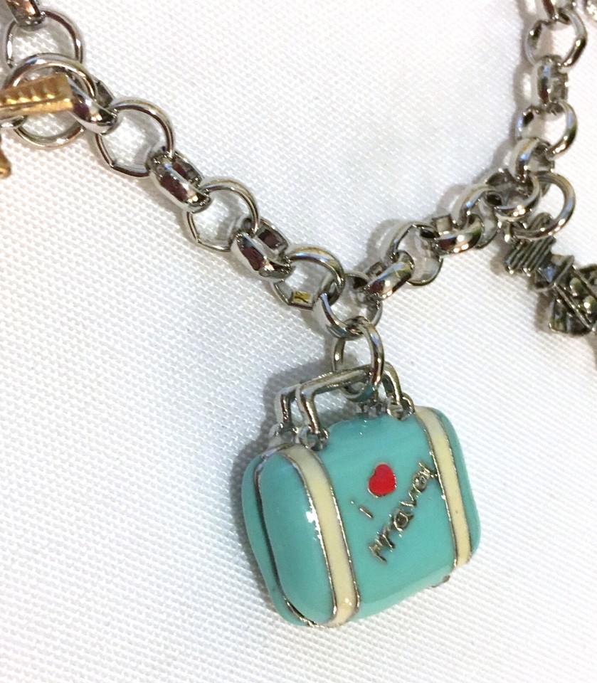 Travel Charm Bracelet - Perfect Gift for Travelers - Suitcase, Passport ...