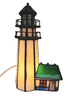 Vintage Genuine Stained Glass Lighthouse Night Light Lamp Nautical 7.75 ...