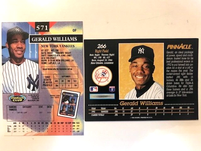 MLB - Gerald Williams 1993 Topps Stadium Club & 1993 Pinnacle Rookie ...