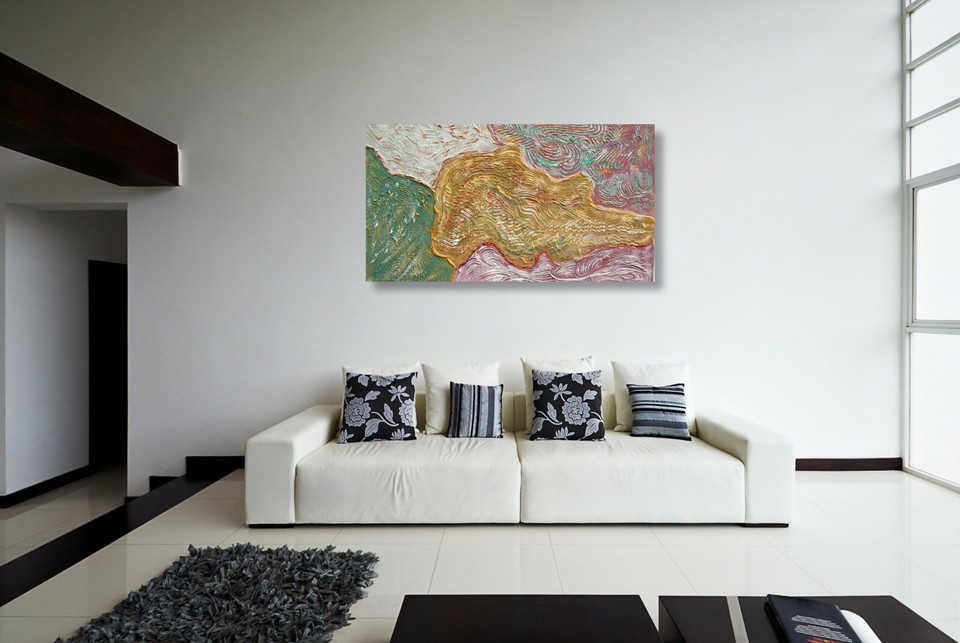 Abstract Painting Primed Linen Framed Original Handmade Oil Mixed Media ...