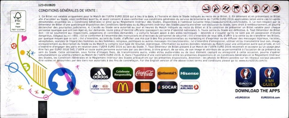 3344 UEFA EURO 2016 In France, Ticket Romania - Switzerland, 15.06.2016 ...