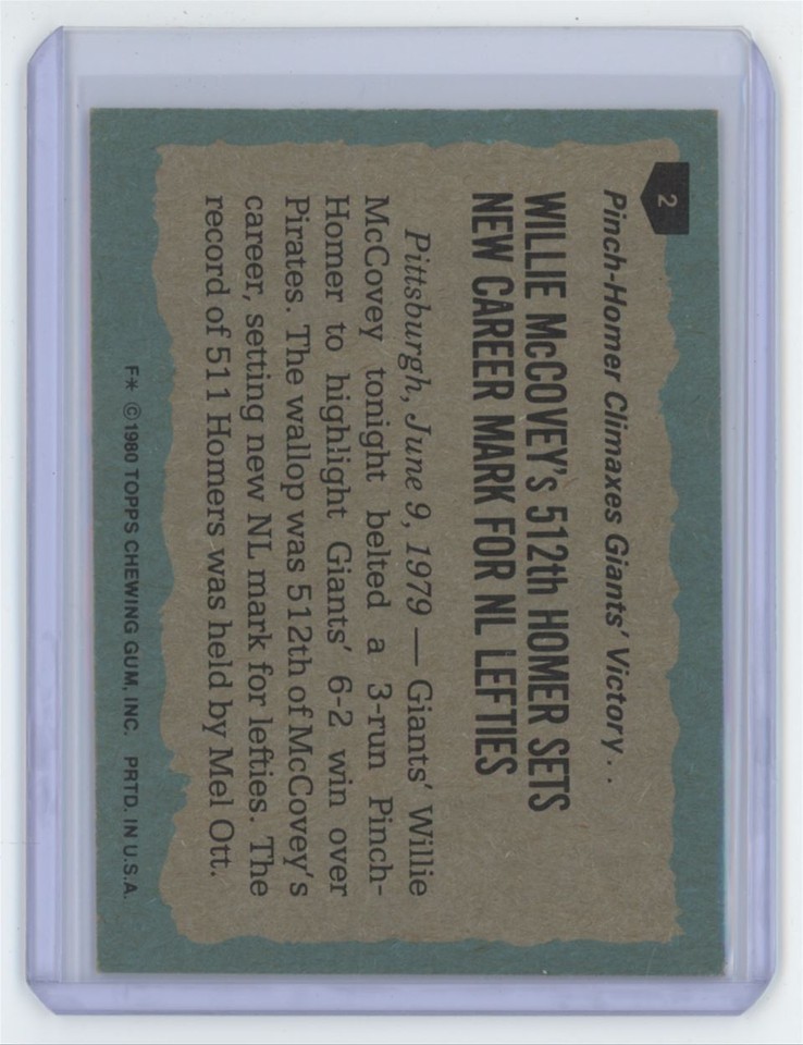 1981 TOPPS WILLIE STARGELL PITTSBURGH PIRATES #2 | eBay