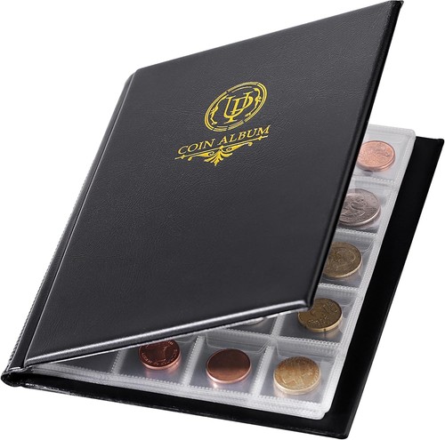 BLACK COIN ALBUM FOR 200 COINS 50p £1 £2 pound COIN FOLDER Collector ...