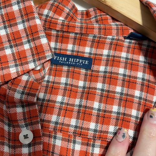 Fish Hippie MEN'S flannel PLAID LONG SLEEVE SHIRT in orange size large ...