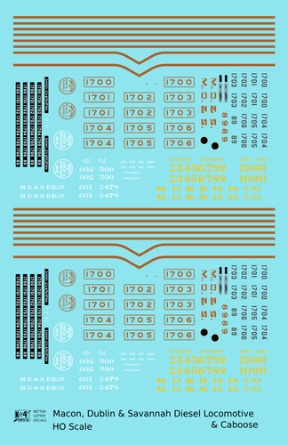 K4 HO Scale Decals Macon, Dublin & Savannah Diesel Locomotive & Caboose ...
