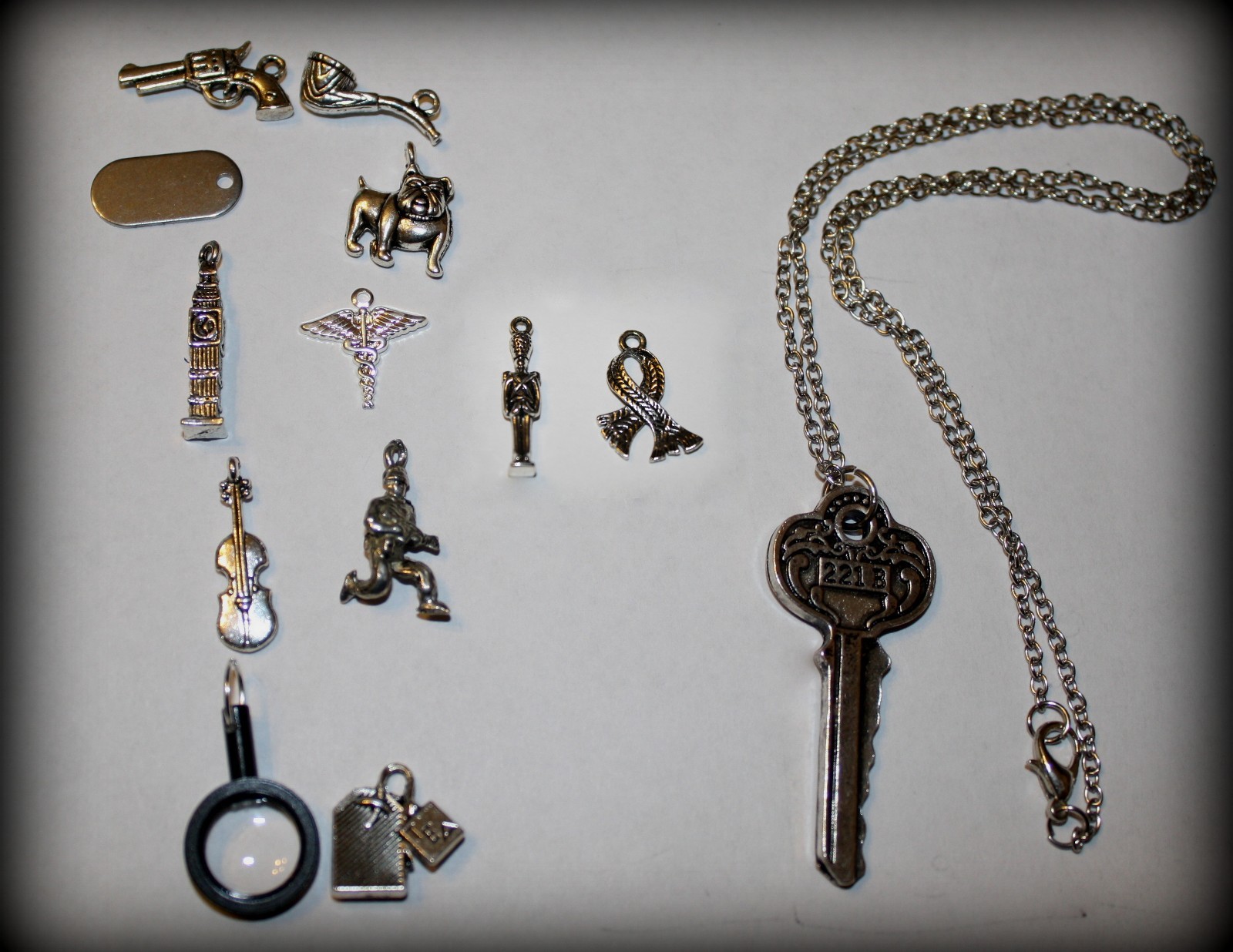 Sherlock Holmes 221B House Key Necklace w/ Charm added John Watson Mrs ...