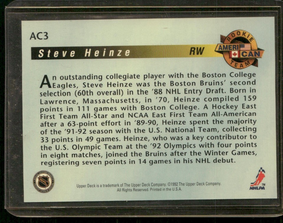 1992-93 Upper Deck #AC3 Steve Heinze Ameri-Can Rookie Team Holograms | eBay