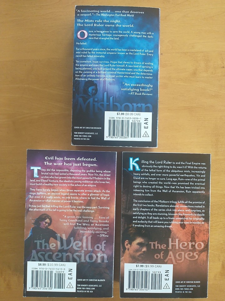 Mistborn Trilogy by Brandon Sanderson (3 Book Lot). Tor fantasy. Nice ...