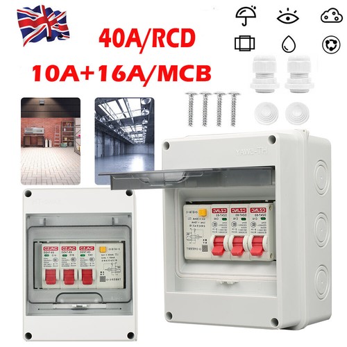 5 Way Mini Consumer Unit Garage Caravan Shed Boat 40A 30Ma RCD 2 MCBS ...