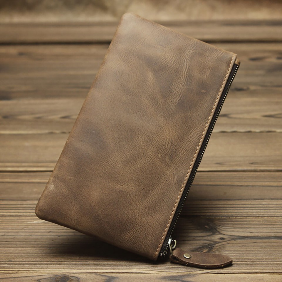 Leather Cash Long Wallet Envelope Zipper Pouch - Money Holder for Men ...