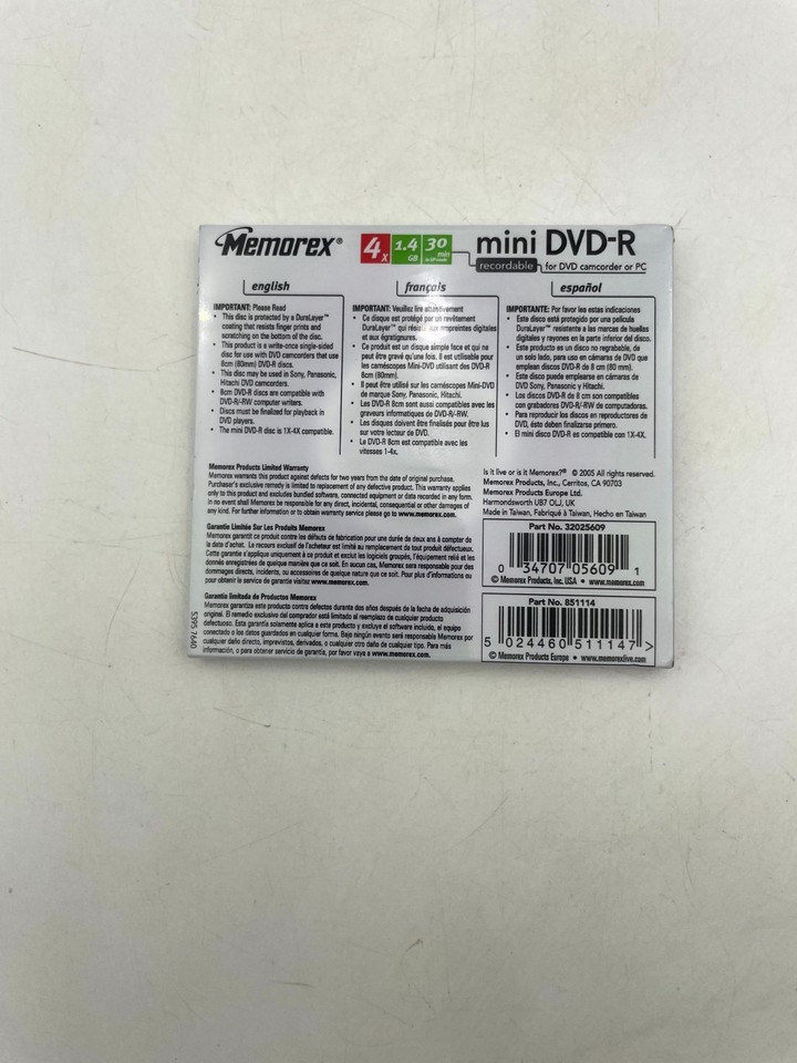 Memorex Mini DVD-R Recordable 8cm 1.4GB 30min For DVD Camcorders & PC ...