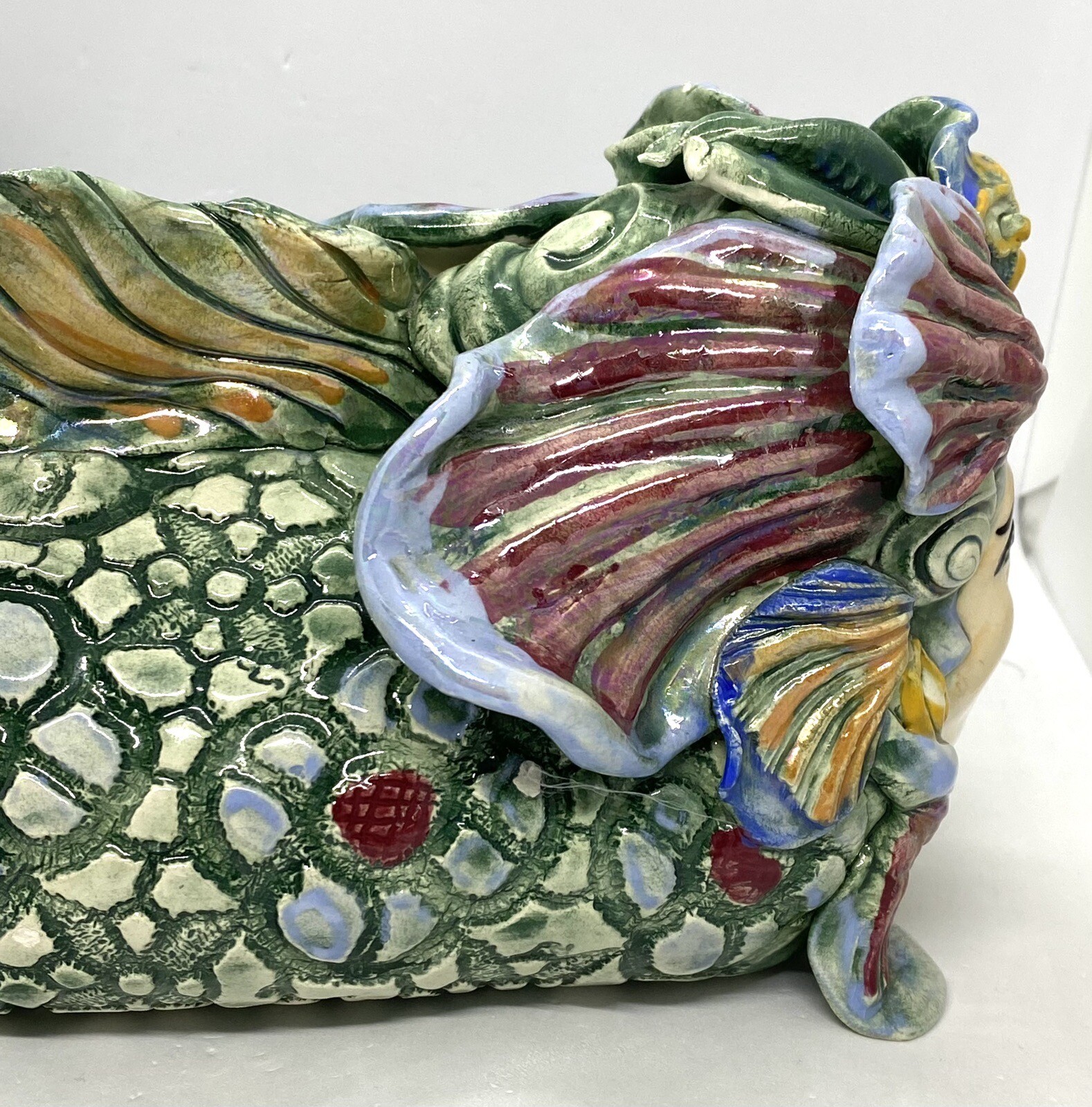 Vintage 1990’s Gillian Barber Hand Painted Ceramic Fish Dragon Art ...