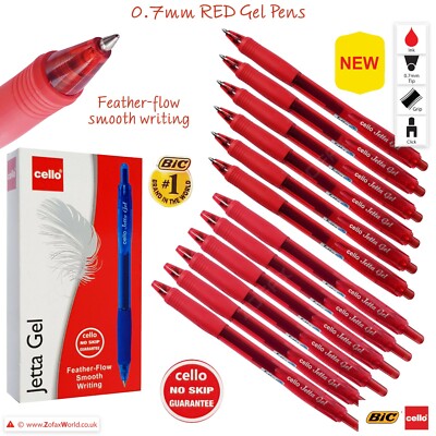 BIC CELLO Retract 0.7mm Fine RED Retractable Smooth Gel Pens Comfort ...