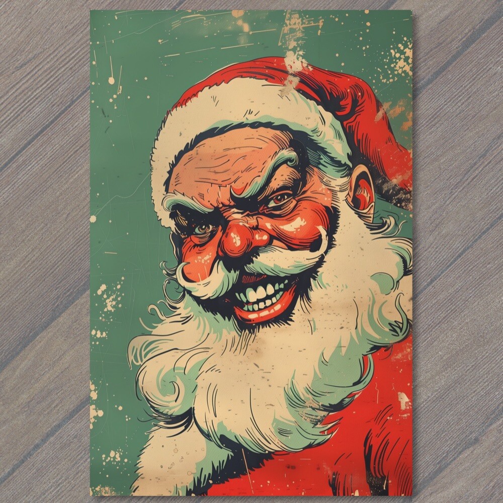 POSTCARD Evil Santa Christmas Nostalgic Weird Festive Scary Unusual ...