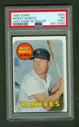 Mickey Mantle 1969 Topps Card #500 Yellow Name Yankees Vintage PSA 7 NM ...