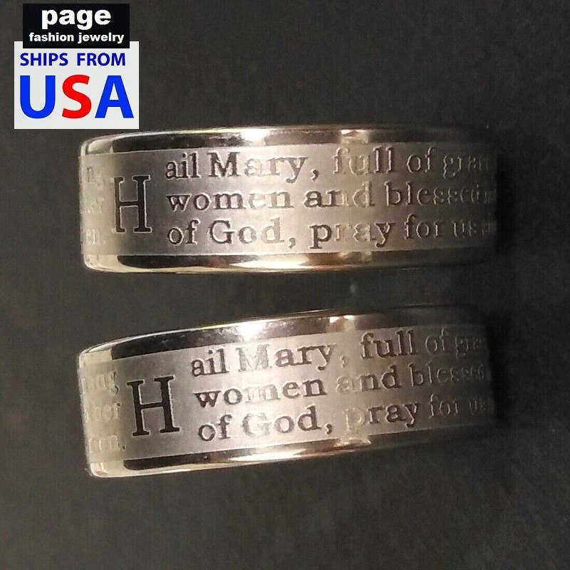 Beautiful Hail Mary Prayer Ring Stainless Steel Etched in English Size ...
