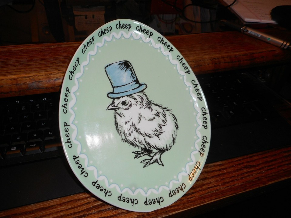 Grace Porcelain 8 3/4" Oval Plate Cheep Grumpy Baby Chick Green w/ Top ...