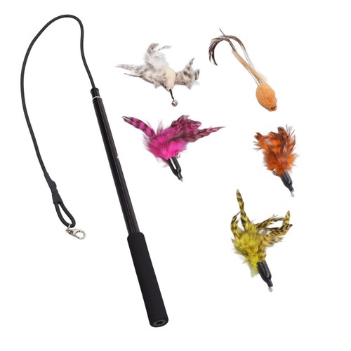 Cat Feather Toys Interactive Retractable Cat Teaser Wand With Bells For ...