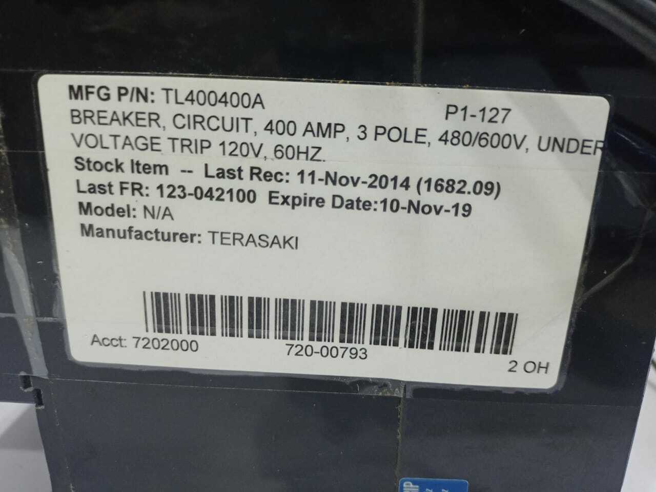 Terasaki TL400 TemBreak Circuit Breaker 400A 3Pole Ui 690V 50/60HZ | eBay