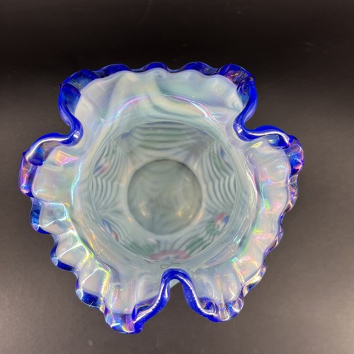 Fenton Glass Open-Heart Arches Vase Iridescent Blue Crest Pansies ...