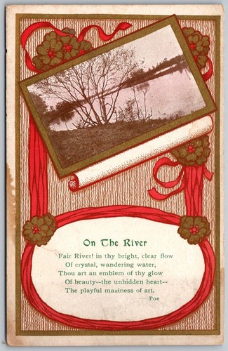 On The River c1910 Postcard River Scene Poem | eBay
