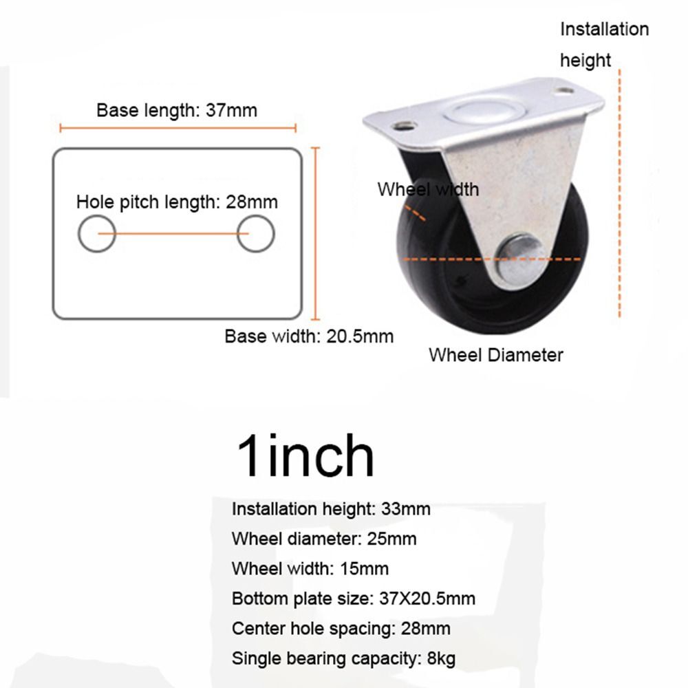 4Pcs Black 1'' Fixed Castors Small Furniture Casters Set Workbench ...