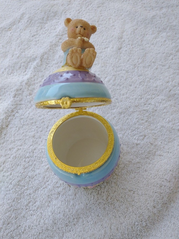 Beautiful, Cute Trinket box with teddy bear on top & floral design ...