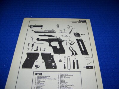 BERETTA MODEL 21A AUTO & MODEL 70 AUTO PISTOLS..LEGEND/EXPLODED VIEW ...